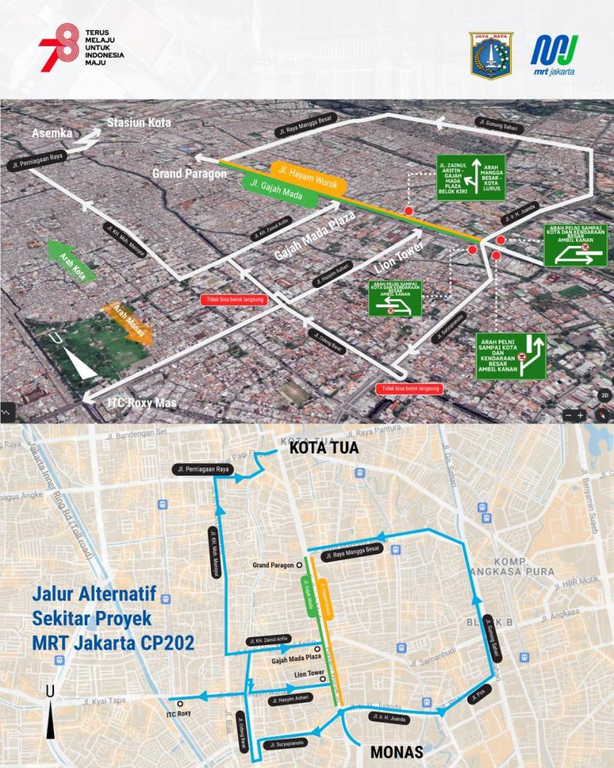 Rute Alternatif Lalu Lintas di Area Pembangunan CP202 MRT Jakarta Periode 26 Agustus--31 ...